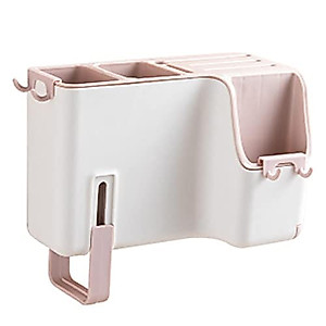 Utensil Holder Cutlery Caddy Wall Mounted Compartment Storage Chopsticks Spoon Fork Organizer Basket for Kitchen Countertop yubin1993 (Color : Pink)