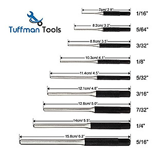 TuffMan Tools, Roll Pin Punch Set 9pc - Great for Gun Building and Removing Pins