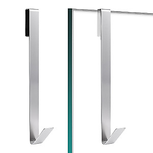Gjinxi 10 inch Shower Hooks Heavy Duty Drilling-Free Over Door Hooks for Bathroom Shower Towel Hook Frameless Glass Shower Door for Robe Towel (Silver)