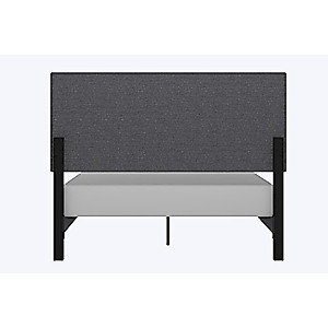 DHP Janford Upholstered Platform Bed with Modern Vertical Stitching on Rectangular Headboard, Queen, Gray Linen