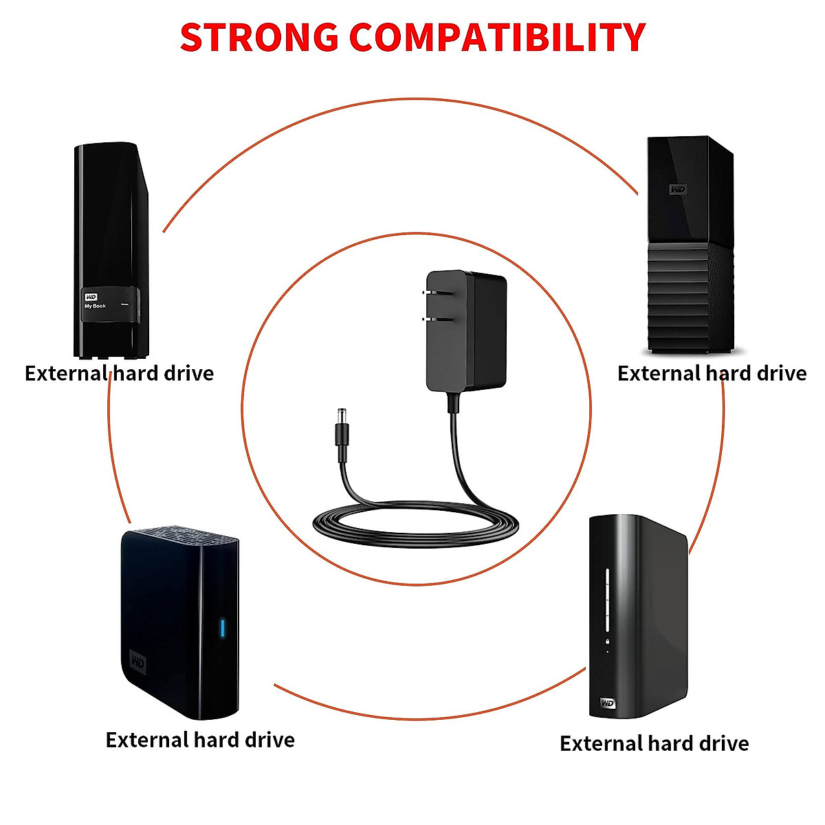 MEROM 12V Power Supply Adapter Compatible with Seagate, WD Western Digital My Book External Hard Drive Charger Cord WD5000H1U-00 - US Plug