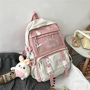 MEOKIM Kawaii backpack student schoolbag large-capacity tooling style backpack stitching cute girl campus backpack(Blue)