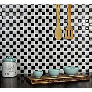 Square Checkered Tile Black & White Porcelain Mosaic Shiny Look (12x12) ((5 Sheets))