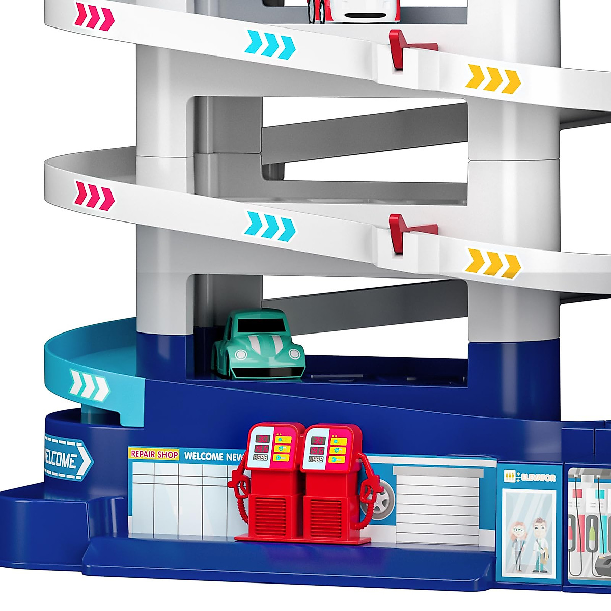 TEMI Race Track Garage Parking Adventure Playset Toy with 8 Mini Cars for 3 4 5 6 7 8 Years Preschool Boys Gifts