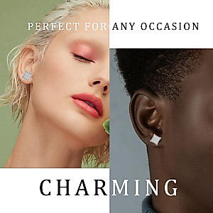 LuReen Mens Earring Silver Gold 11mm Square CZ Stud Earring for Men