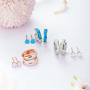Silver Small Huggie Hoop Earrings for Women (Silver, Created White Opal)