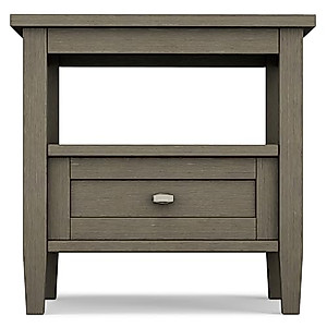 SIMPLIHOME Warm Shaker SOLID WOOD 20 inch wide Rectangle Rustic End Side Table in Farmhouse Grey with Storage, 1 Drawer and 1 Shelf, for the Living Room and Bedroom