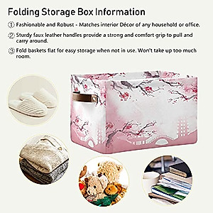 xigua Japanese Cherry Blossom Storage Bin for Toy Storage Basket Dirty Clothes Sundries Office Home Closet Organizer Shelf Cube Box Waterproof Laundry Basket