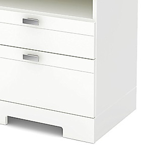 South Shore Reevo 2-Drawer Nightstand, Pure White with Matte Nickel Handles