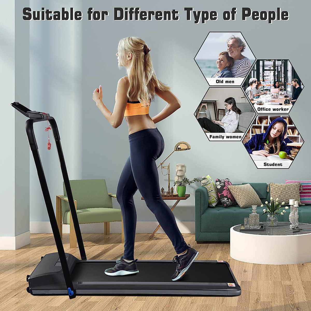 AW 2 in 1 Under Desk Treadmill Folding Electric Treadmill Walking Jogging Machine Motorized Exercise Machine with LCD Display for Home Office Gym Exercise Apartment Basement Workout