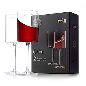 JoyJolt Claire 14oz Red Wine Glass Set. Large Wine Glasses Set of 2 Crystal Wine Glasses. Elegant Wide Rim Stemware - Modern Wine Glasses with Stem. Stemmed Wine Glasses for Unique Wine Glasses Gifts