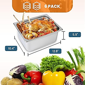 Aplancee Steam Pan 1/3 Size x 2.5 Inch Deep 6 Pack Stainless Steel Anti-Jamming Food Cooking Pan (More Sizes & Lid Options)