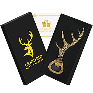 LKKCHER Deer Antler Beer Bottle Opener Stag Gifts for Women Men Wife Husband Girlfriend Boyfriend Mom Dad New Home Birthday Party Wedding Lovely Novelty Sturdy Bronze Gadget Christmas Gift Present