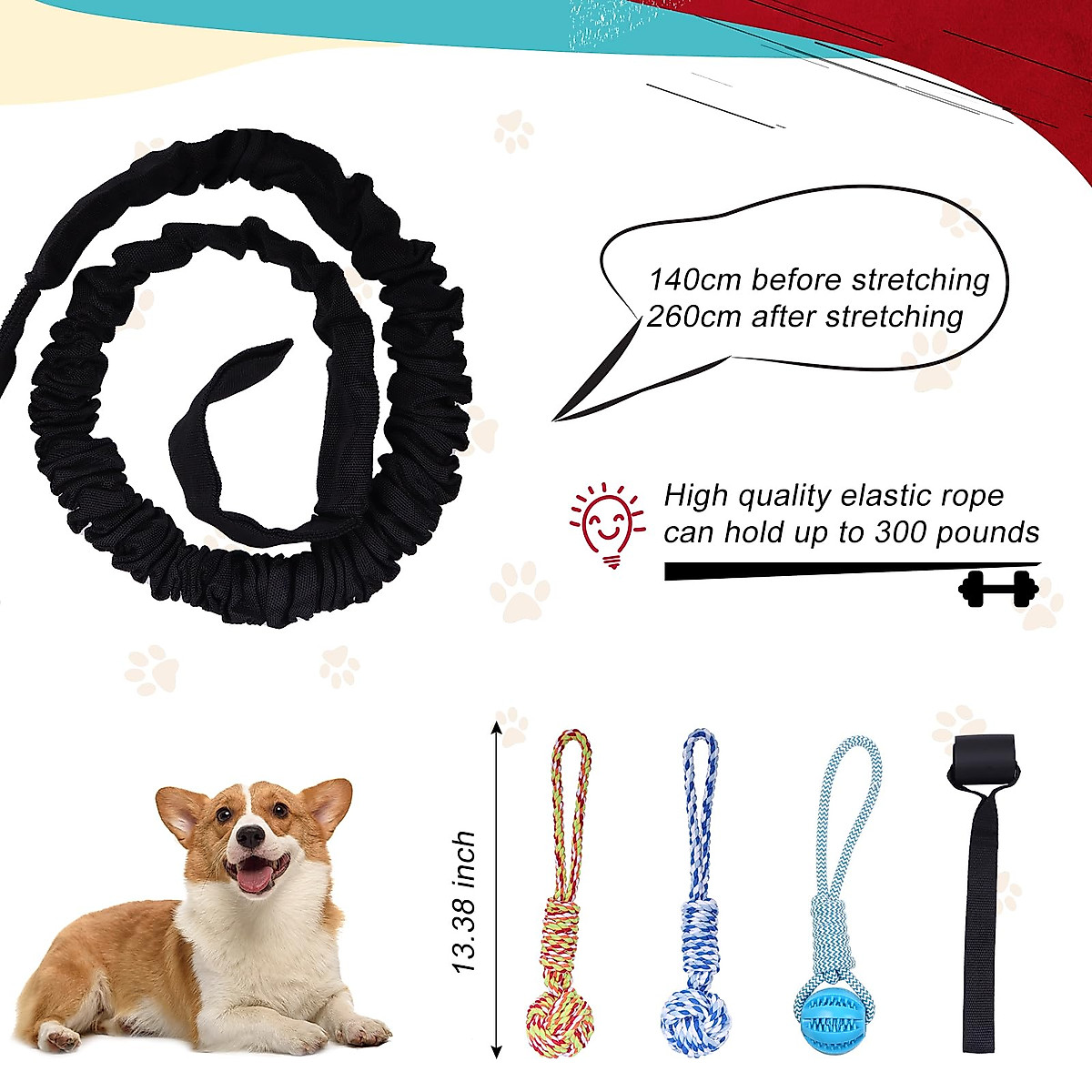 LovelyPaws Spring Pole Dog Rope Toys, Dog Interactive Hanging Tree Tug Toy Indoor and Outdoor with 3 Chew Toys for Dogs