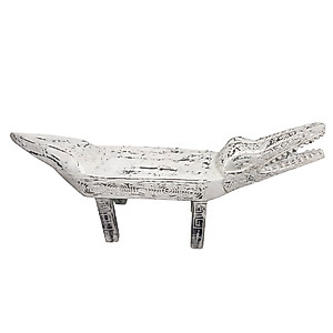 Hand Carved Gator Alligator Crocodile Primitive Wood Bench Chair White Statue Huge