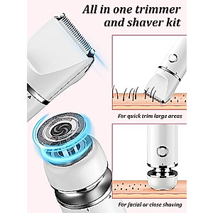 Cayzor Bikini Trimmer and Shaver for Women - 2-in-1 Wet/Dry Electric Body Hair Trimmer Cordless Waterproof Facial Hair Removal Shaver Razor for Painless Trimming of Pubic Face Underarm Legs (White)