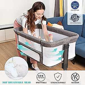 ANRRO Baby Bedside Bassinet,Bedside Sleeper Height Adjustable Portable Crib Easy Folding Kids Bed Side Sleeper for Newborn Infant