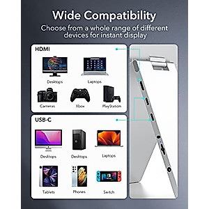 ESR Portable Monitor for Laptop, Slim 15.6 Inch 1080P External Monitor with Adjustable Stand, Travel Monitor, Landscape and Portrait View, Portable Screen for Laptop/Mac/Tablet/Phone/Switch, Silver