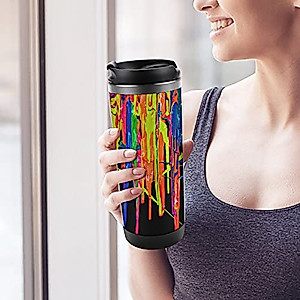 Rainbow Watercolor Travel Coffee Mugs with Lid Insulated Cups Stainless Steel Double Wall Water Bottle