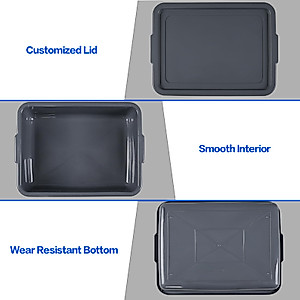 Jnktka 13 L Plastic Bus Tub with Lid, Set of 3, Grey Commercial Bus Pan for Multipupose