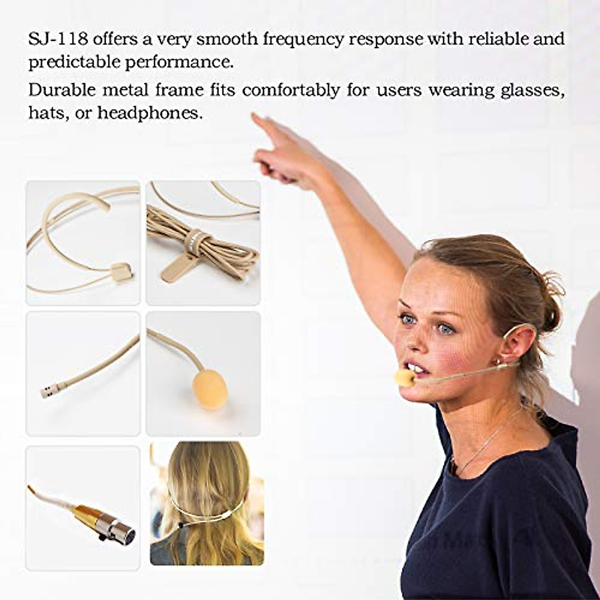 Sujeetec Headset Microphone Discreet Dual Ear Hook Headworn mic fits Shure Wireless Body Pack Transmitters for Lectures, Live Performance, Theater, Podcasts with Windscreens & Rugged Storage Case