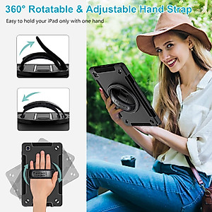 Case for Samsung Galaxy Tab A8 10.5 2022: Heavy Duty Rugged TPU Protective Cover for Tablet A8 5G (SM-X200/ SM-X205/ SM-X207) W/Stand+ Pencil Holder+ Handle+ Shoulder Strap -Black