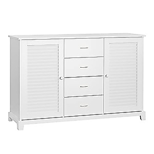 HOMCOM Sideboard Buffet Cabinet, Kitchen Cabinet, Coffee Bar Cabinet with 4 Drawers and 2 Louvered Doors for Living Room, Kitchen, White
