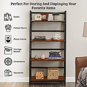 Halter 4-Tier Industrial Bookshelf Standing Shelving Unit Folding Book Shelf Organizer Wood Bookshelf Shelves for Living Room Office or Bedroom 2 Pack Brown