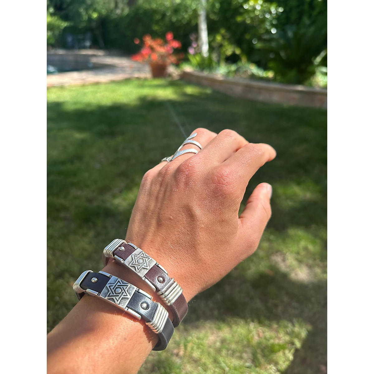 Jewish Star of David Black Men's Leather Bracelet Bar Mitzvah Gift