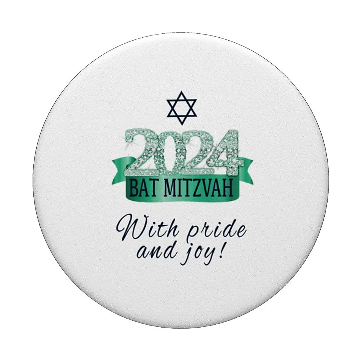 2024 Bar Mitzvah Pride & Joy I White Turquoise Banner Decor PopSockets Standard PopGrip