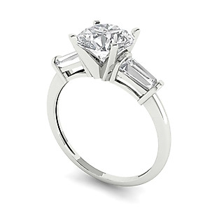 2.0 Ct Brilliant Round Cut Clear Simulated Diamond 14K White Gold Three Stone Engagement Promise Bridal Ring Size 5