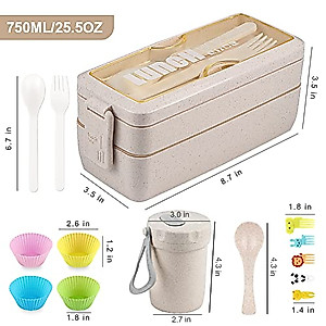 NatraProw Bento Box Adult Lunch Box with Bag, 2 layer Leakproof Lunch Box with Containers Included, BPA Free, Wheat Straw, BPA Free, Microwave Safe, Khaki