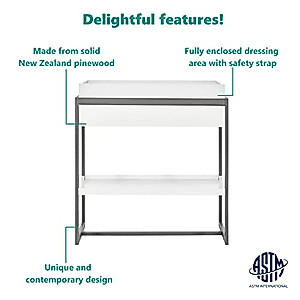 Dream On Me Arlo Changing Table in Steel Grey, Made of Solid New Zealand Pinewood, Non-Toxic Finish, Comes with Water Resistant Mattress Pad & Safety Strap