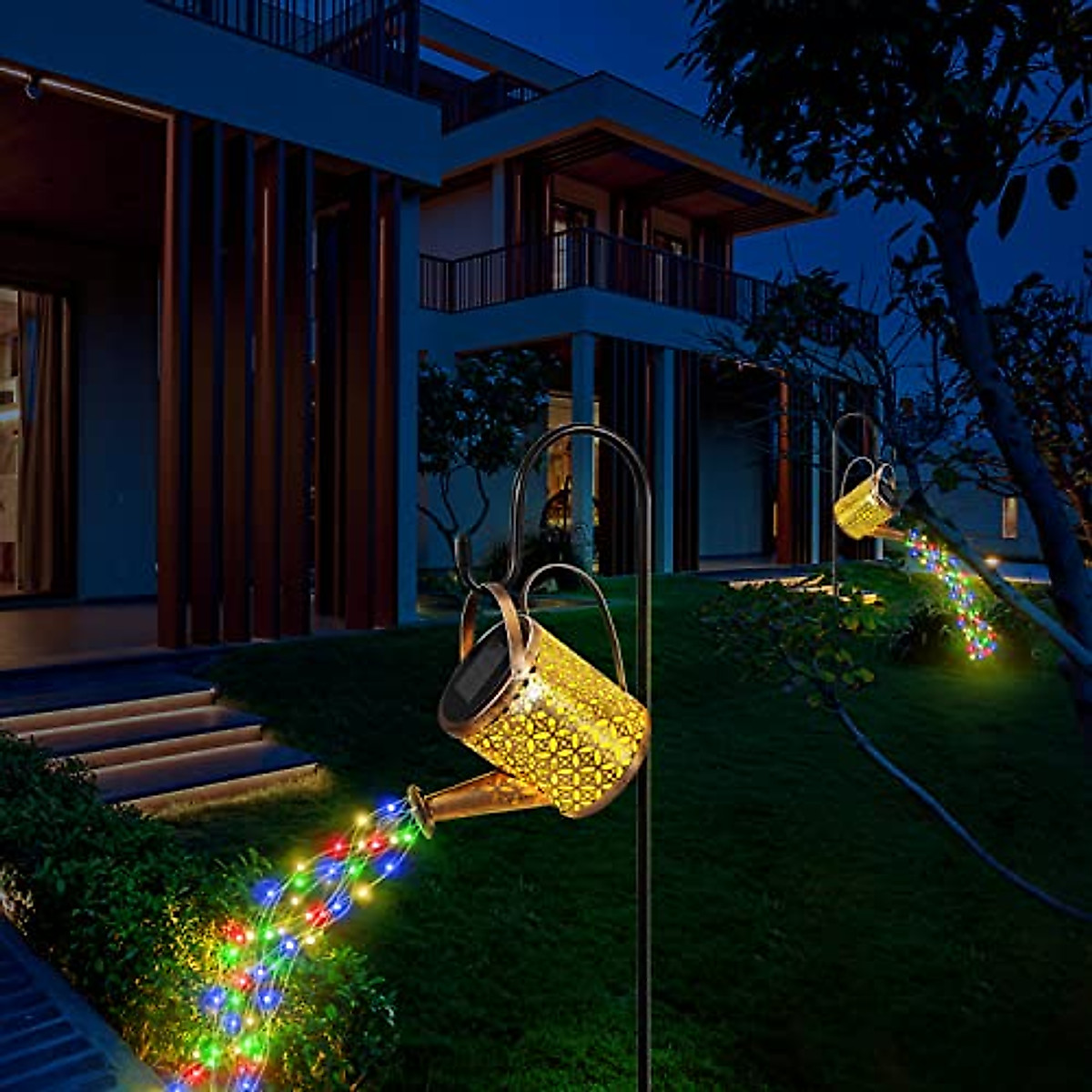 K KYMYCRAFT Solar Watering Can with Multi-Color Lights Modes, Solar Garden Lights with Stake, Metal Waterproof Garden Solar Stake Lights for Yard Landscape Outdoor Pathway Lawn Patio