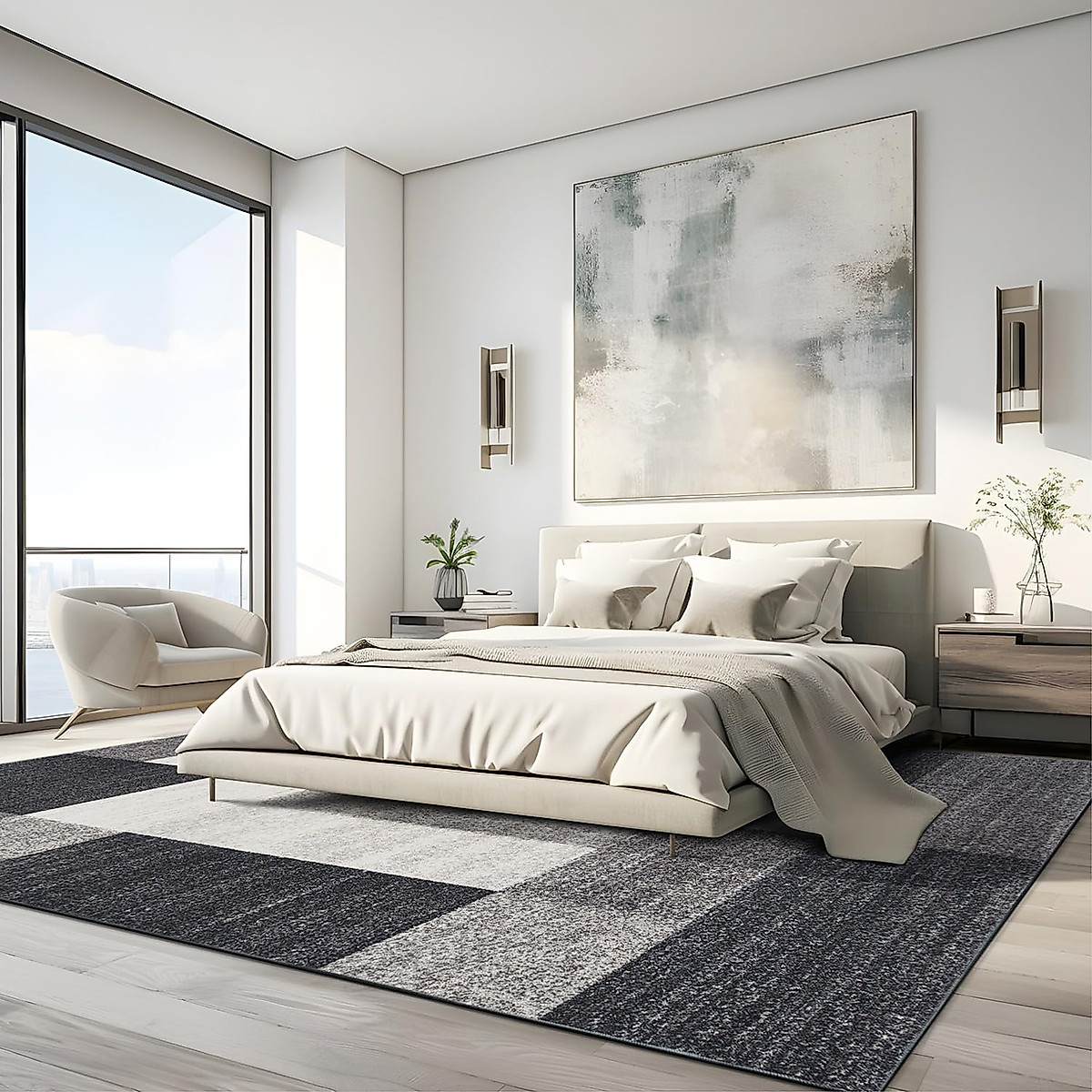 Rugshop Modern Boxes Design Non-Slip (Non-Skid) Area Rug 8 x 10 (7' 10" x 10') Gray