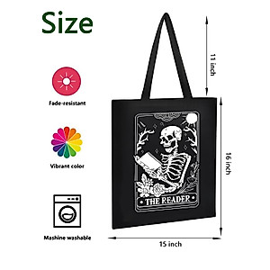 AUSVKAI Canvas Tote Bag Aesthetic for Women, Cute Book&skull Reusable Cloth Cotton Bags for College Shopping Beach Grocery Trendy Gifts