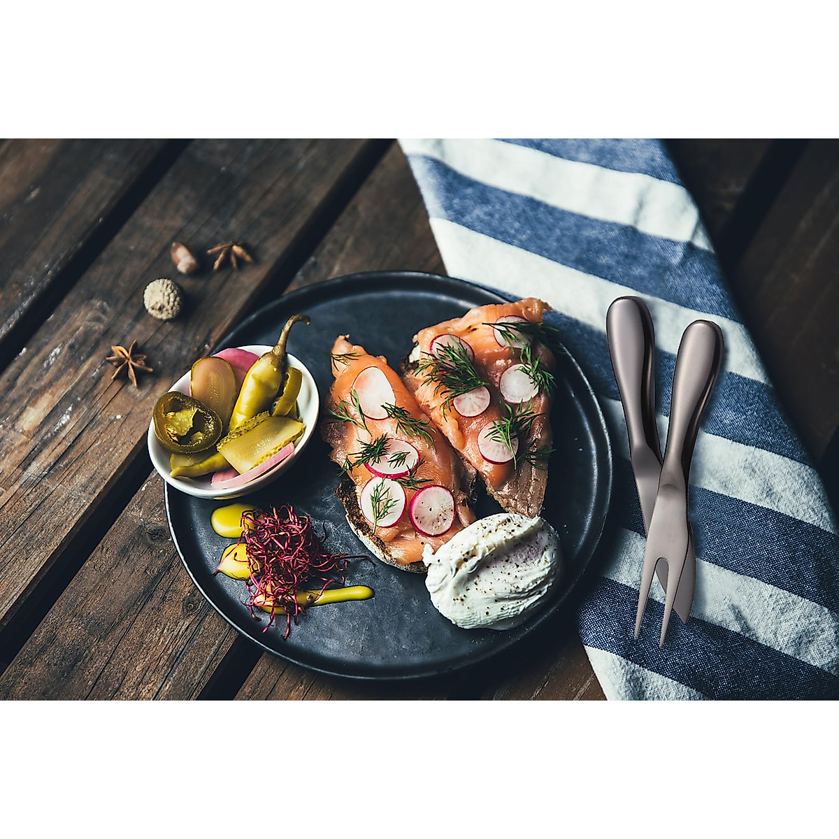 AARAINBOW Exquisite 7 Pieces Cheese Knives Set, Gift Ready Charcuterie Accessories Stainless Steel Cheese Knif Butter Knife & Fork Perfect Cheese Spreader Set, Gift for Birthday Christmas (Black)…