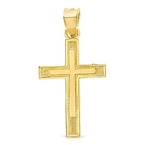 14K Yellow Gold Cross Charm Pendant with 0.9mm Wheat Chain Necklace - 24"
