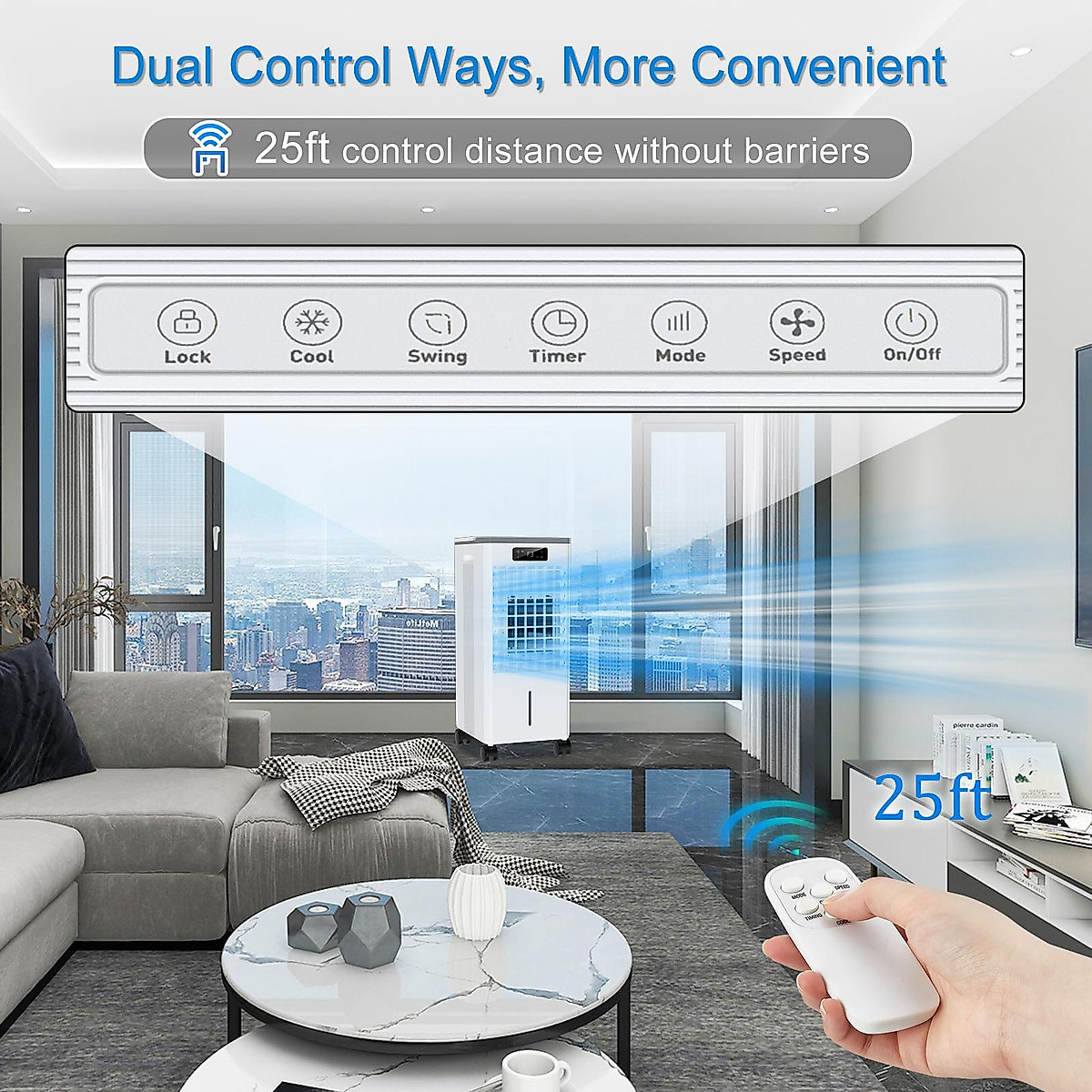 Portable Air Conditioners, Fast Cooling Evaporative Air Cooler, Portable AC for Room w/Lock, 4 Mode/3 Speed/Timer, 1.5 Gal Swamp Cooler with Remote, Windowless Air Conditioner for Bedroom Garage