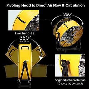 VIVOSUN Industrial Tilt Drum Fan 24” Heavy Duty High Velocity Floor Standing Fan 3 Speed Air Circulation for Basement Warehouse Factory, ETL Certified