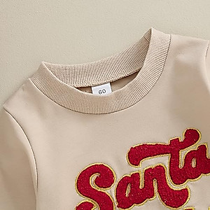 Infant Baby Boy Girl Christmas Outfit Santa Baby Embroidery Romper Long Sleeve Jumpsuit Bodysuit One Piece Outfit (A-Santa Baby Khaki, 3-6 Months)