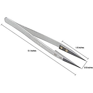 FEITA Black Pointed Ceramic Tip Tweezers - Precision Stainless Steel Tweezer for Electronic Repair, DIY Hobby (1 Pc)