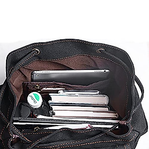 Bluboon Canvas Vintage Backpack Leather Casual Bookbag Men Rucksack (Black)