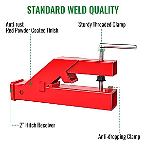 RbhAuto Red Tractor Clamp on Trailer Hitch 2" Ball Mount Receiver, New Upgrade Forklift Bucket Trailer Hitch Attachment, Adapter Compatible with Kubota Deere Bobcat Front Bucket Accessories