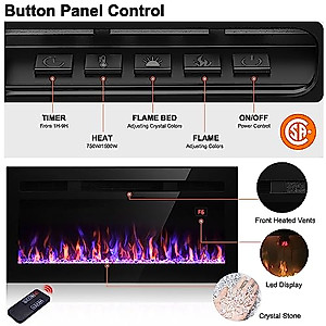 LITSDFM 31 Inch Electric Fireplace, Recessed and Wall Mounted Fireplace, Fireplace Heater and Linear Fireplace, with Timer, Remote Control, Adjustable Flame Color, 750/1500W, Black