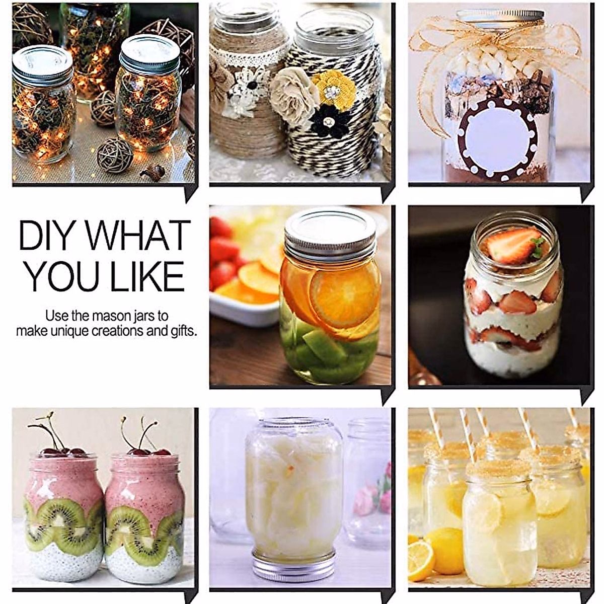 Hovico Mason Jars 17 oz With Regular Lids and Bands, Ideal for Jam,Dishwasher Safe Mason Jar for Fermenting, Kombucha, Kefir, Storing and Canning Uses, Clear- Set of 6