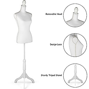 Female Dress Form Mannequin Torso Adjustable Height Mannequin Body with Tripod Stand for Clothing Dress Jewelry Display, White