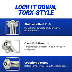 Fastenere Torx Security Machine Screws - 3/8-16 x 1-1/2" (5-Pack) Stainless Steel, Tamper-Resistant, Button Head Screws, Bolt Screw for Higher Level of Safety & Theft Prevention