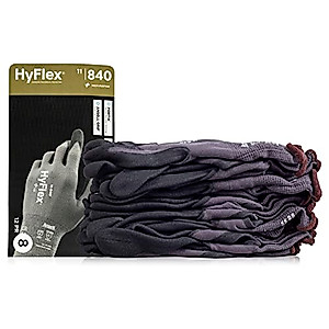 HYFLEX 11-840 Ergonomic Abrasion-Resistant Nylon Spandex Nitrile Coated Industrial Gloves for Automotive, Fabrication - Med (8) Grey (1 Pair)