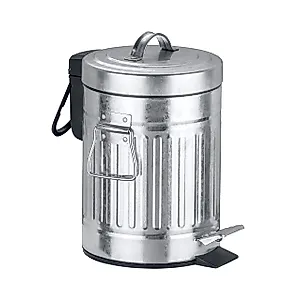 WENKO Step Trash Can with Lid and Pedal, Retro Metal Garbage Bin, for Bathroom, Kitchen, Office, Soft Close, 0.79 Gallon, 6.7 x 10.6 x 6.7 in, Gray